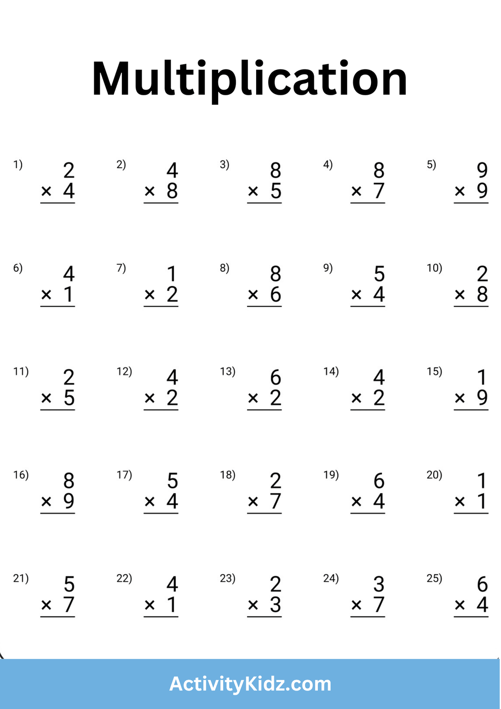 Basic Multiplication Practice Worksheet- Download FREE Printable ...