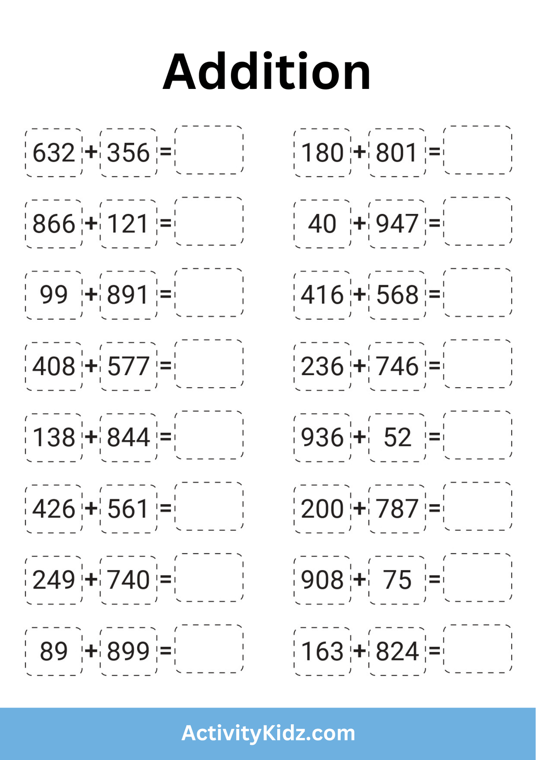 Addition Practice Worksheet 1- Download FREE Printable Worksheets for ...