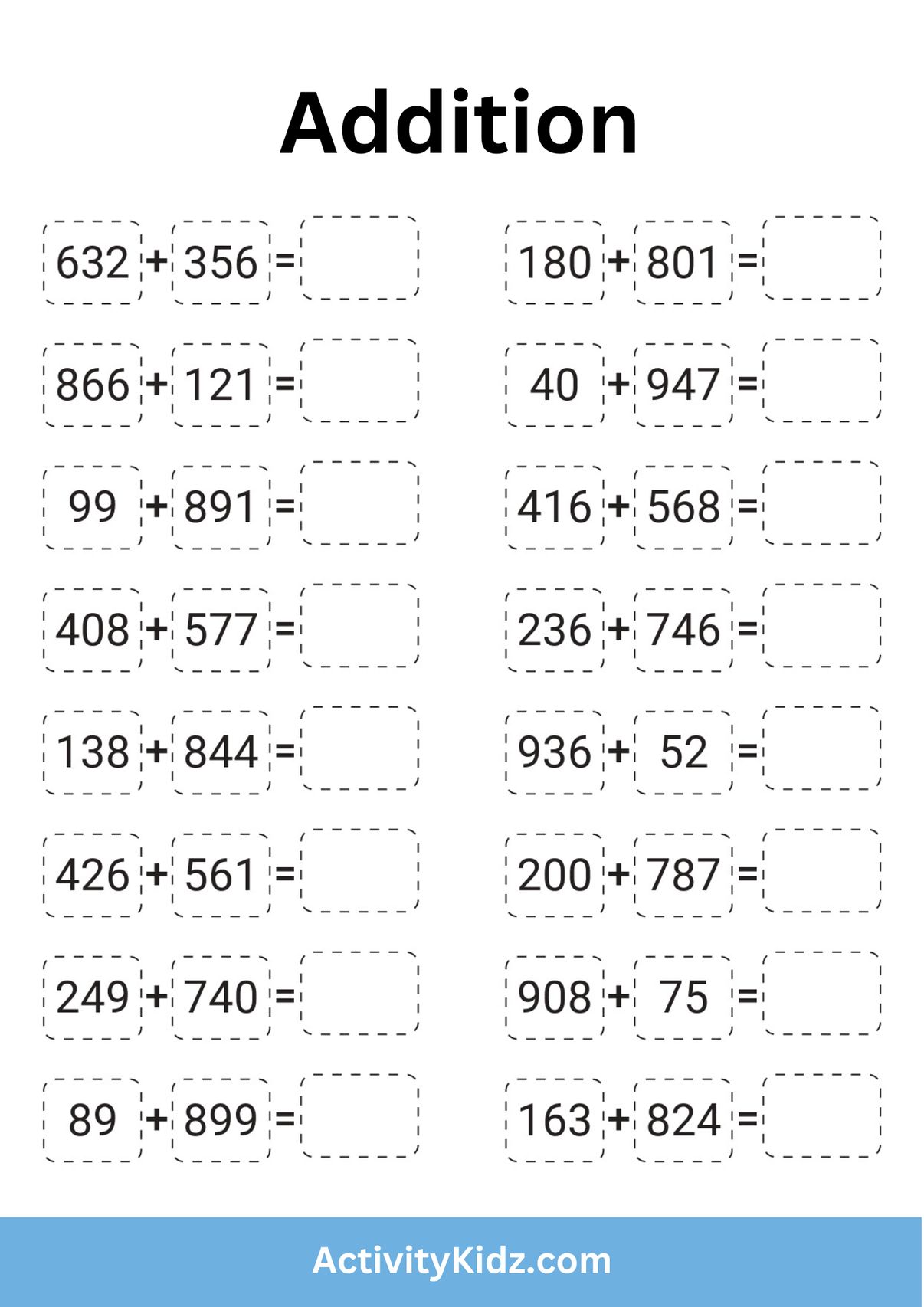 Addition Practice Worksheet 1- Download FREE Printable Worksheets for ...