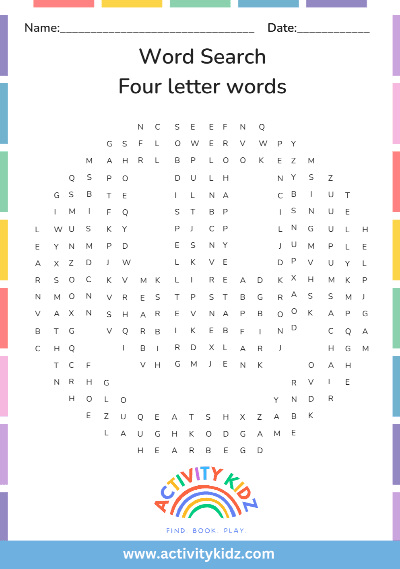 Word Search - Four Letters- Download FREE Printable Worksheets for Kids ...