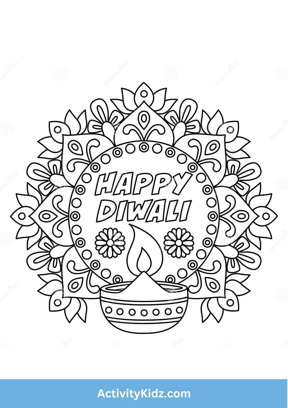 Coloring Diya- Download FREE Printable Worksheets for Kids – ActivityKidz