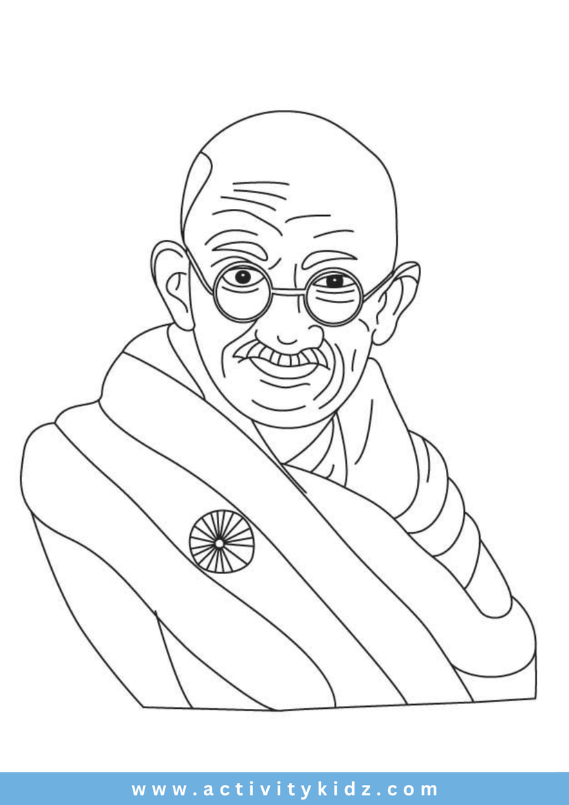 Mahatma Gandhiji Portrait- Download FREE Printable Worksheets for Kids ...