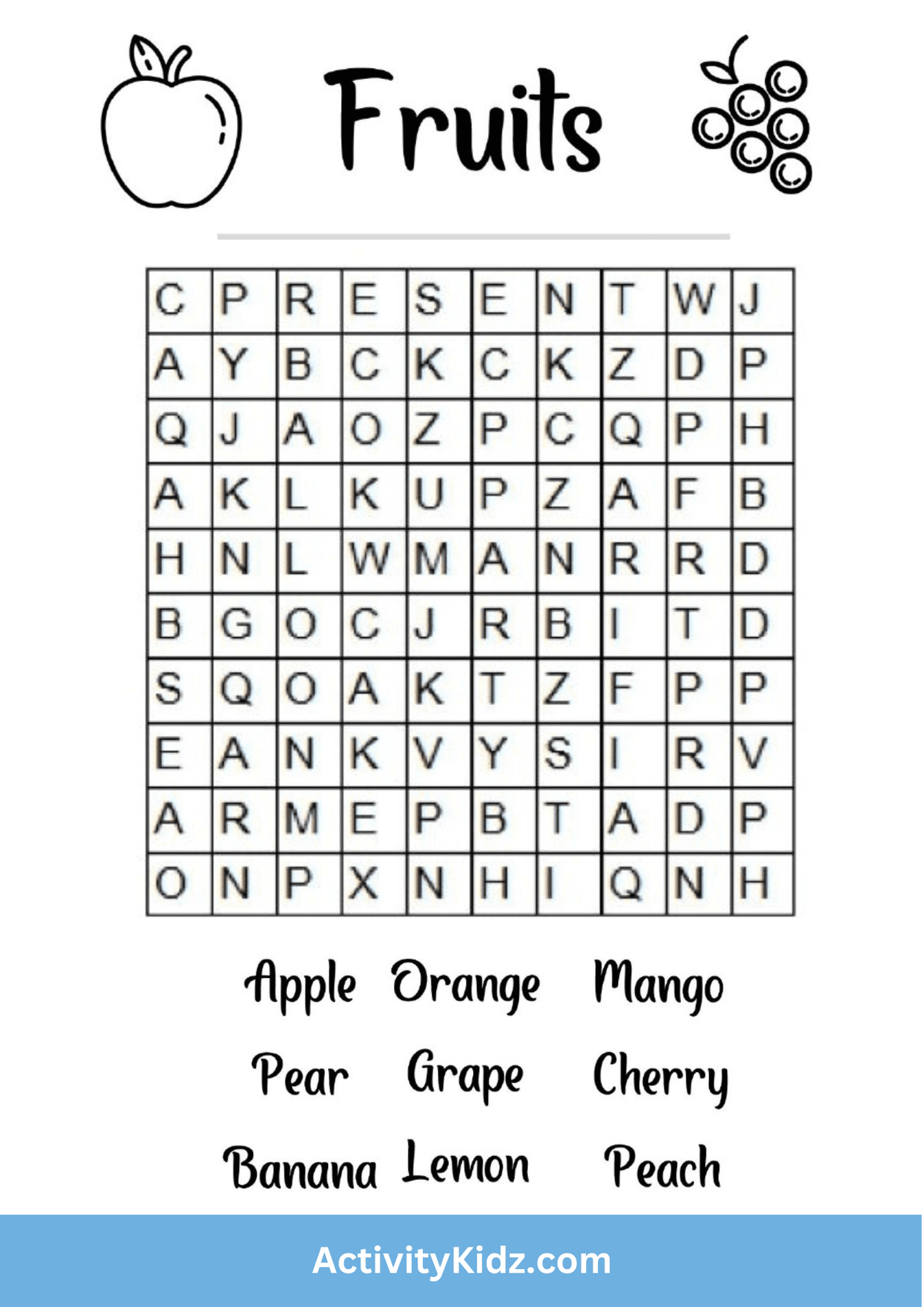 Fruits Word Search Puzzle- Download FREE Printable Worksheets for Kids ...