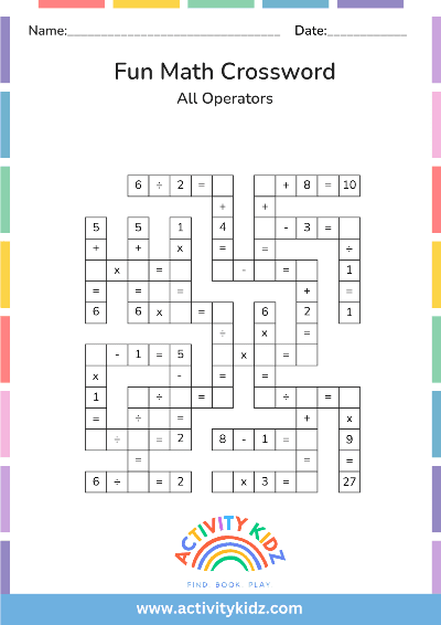 Fun Math Crossword All Operators- Download FREE Printable Worksheets ...