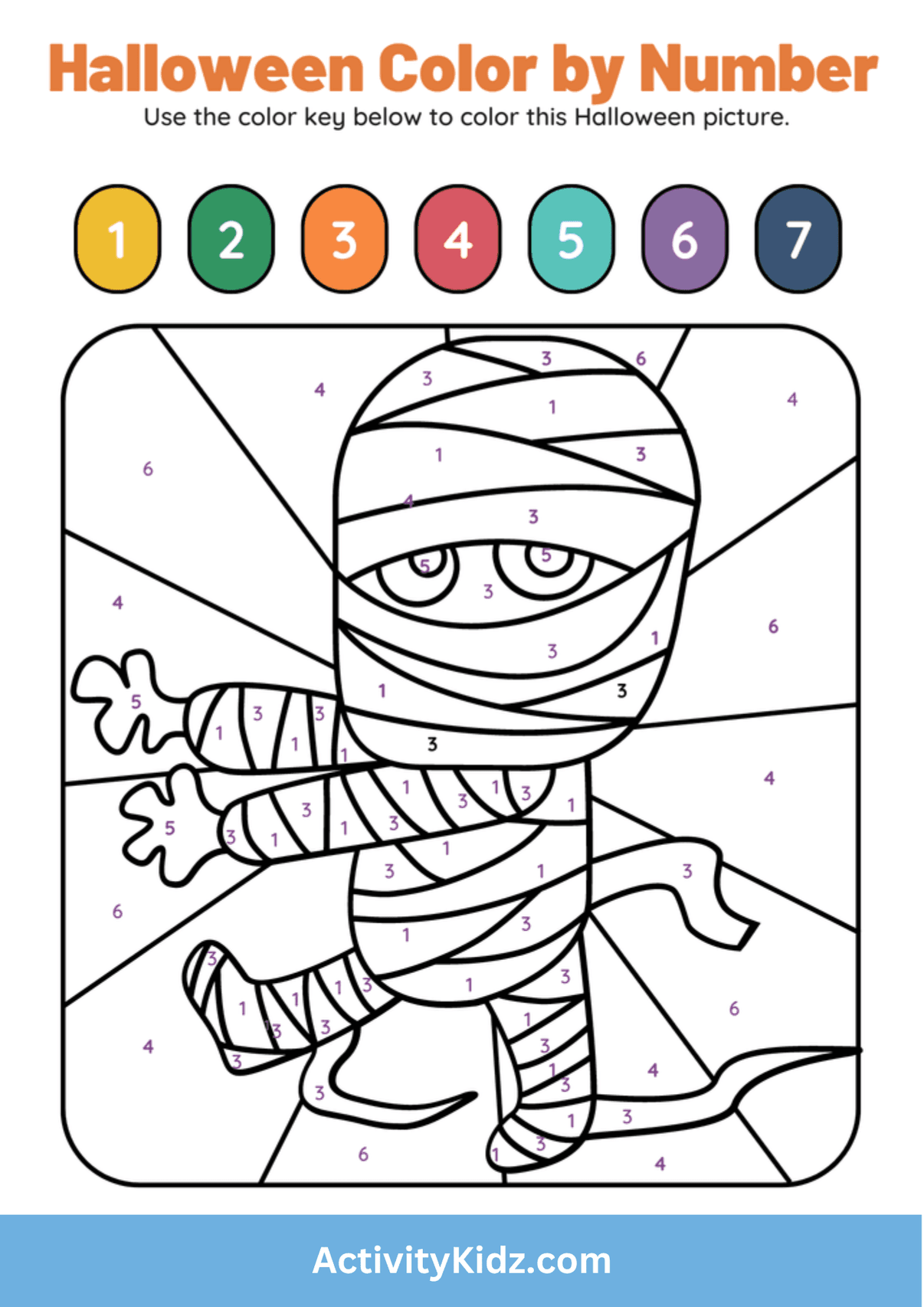 Mummy Madness: Halloween Color-by-Number- Download FREE Printable ...